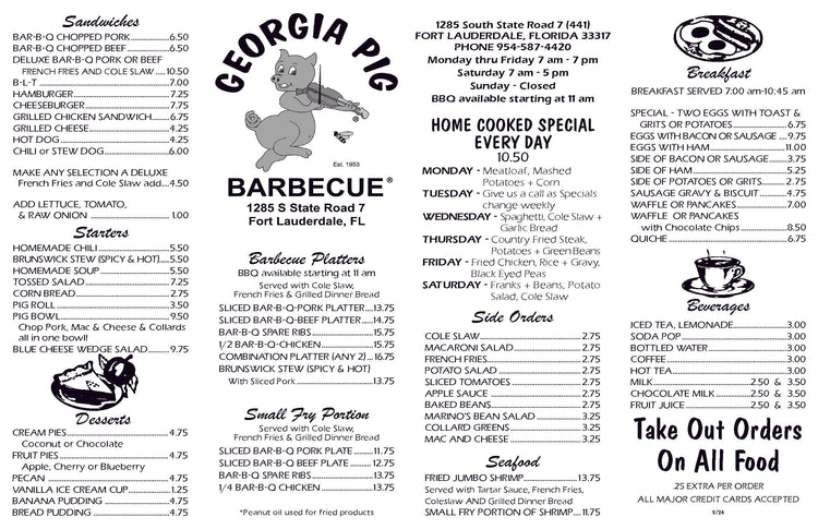 Menu – The Georgia Pig