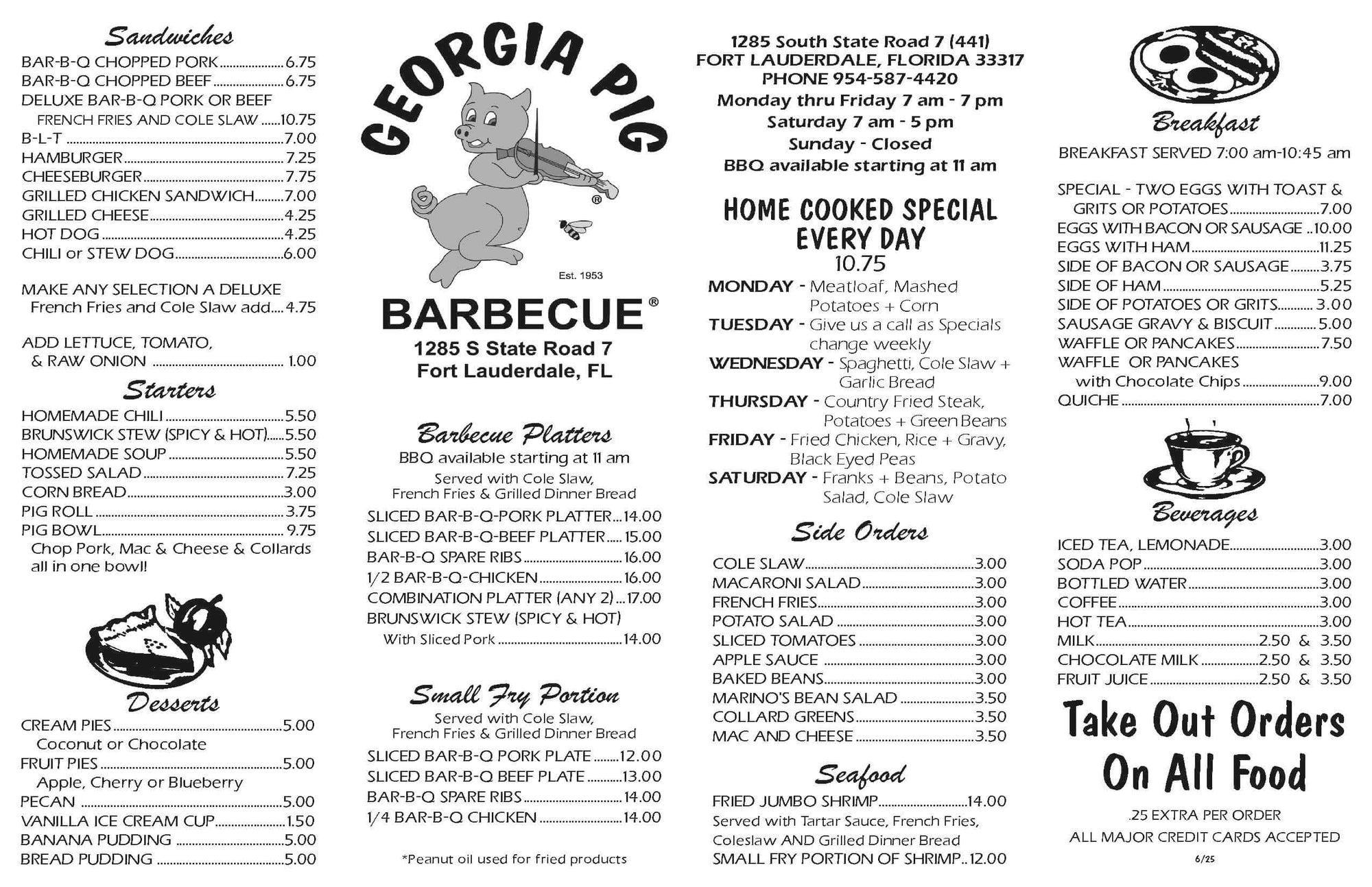 Menu – The Georgia Pig