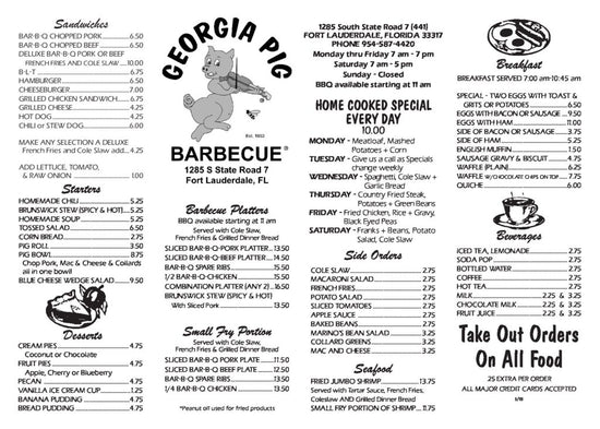 Menu – The Georgia Pig